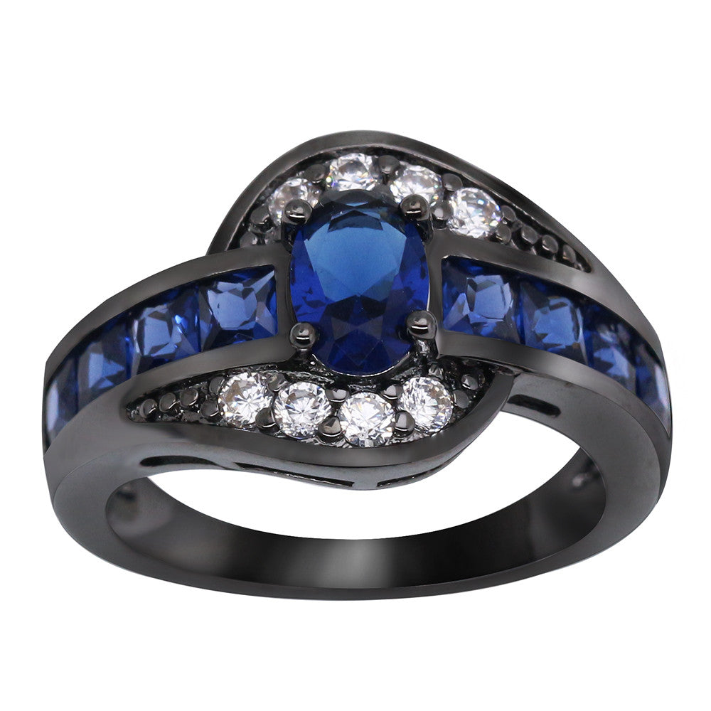 Black Gun Plated Blue CZ Ring – ESS6 Fashion