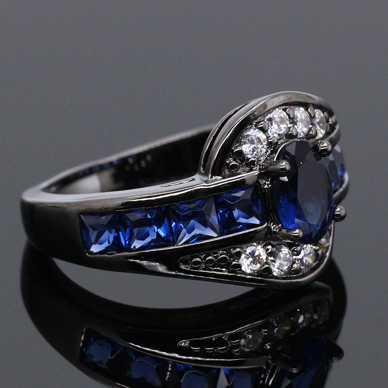 Black Gun Plated Blue CZ Ring – ESS6 Fashion