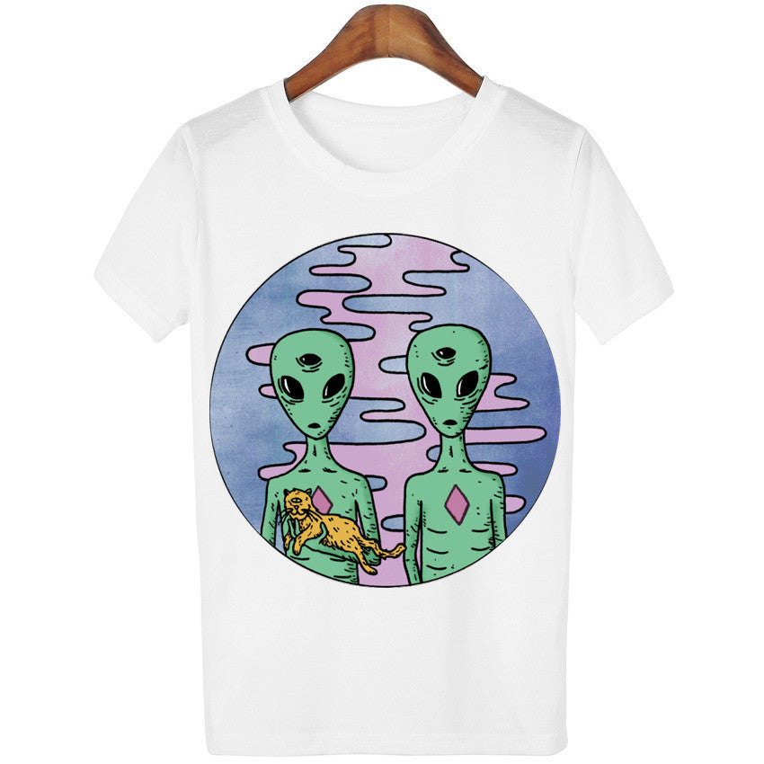 Women 18 Style Smoking Alien Print Funny Casual Tees – ESS6 Fashion