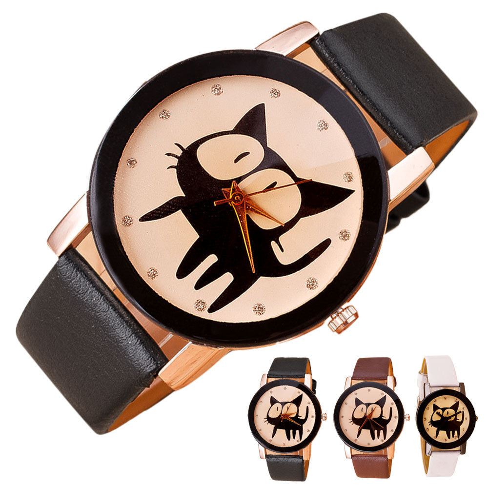 Black PU Leather Cat Watch – ESS6 Fashion